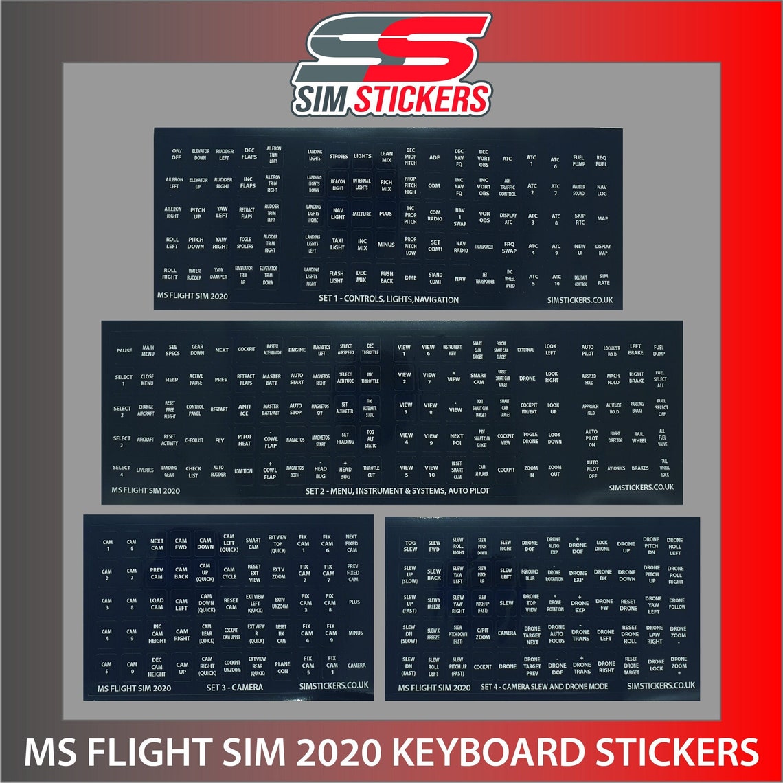 Black Msfs Stickers For Flight Simulator Keyboard Button Etsy Canada