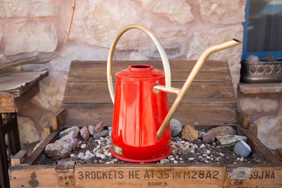 Watering Can With Live Red Paint and Brass Handle - Etsy