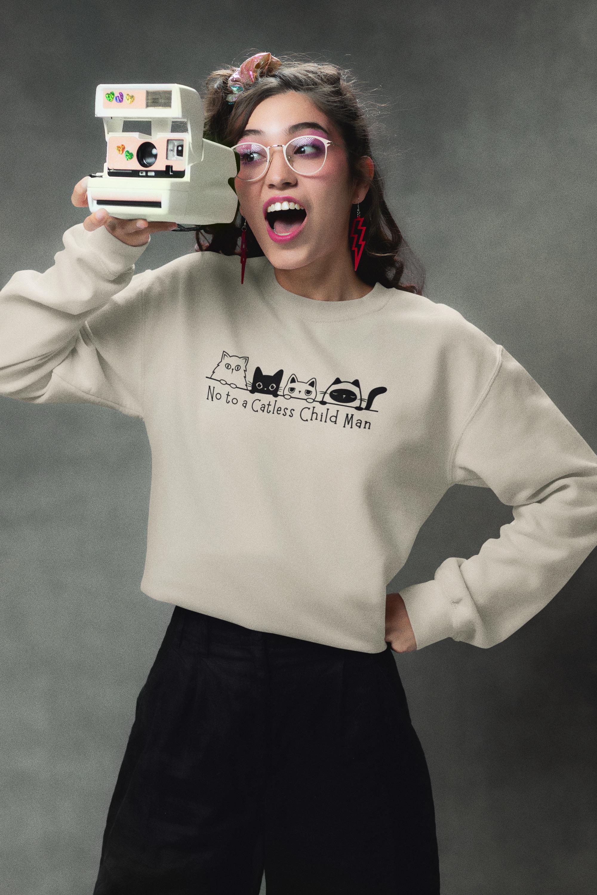 Minimalist No to A Catless Child Man Sweatshirt Cozy Cat Mom Gift ...