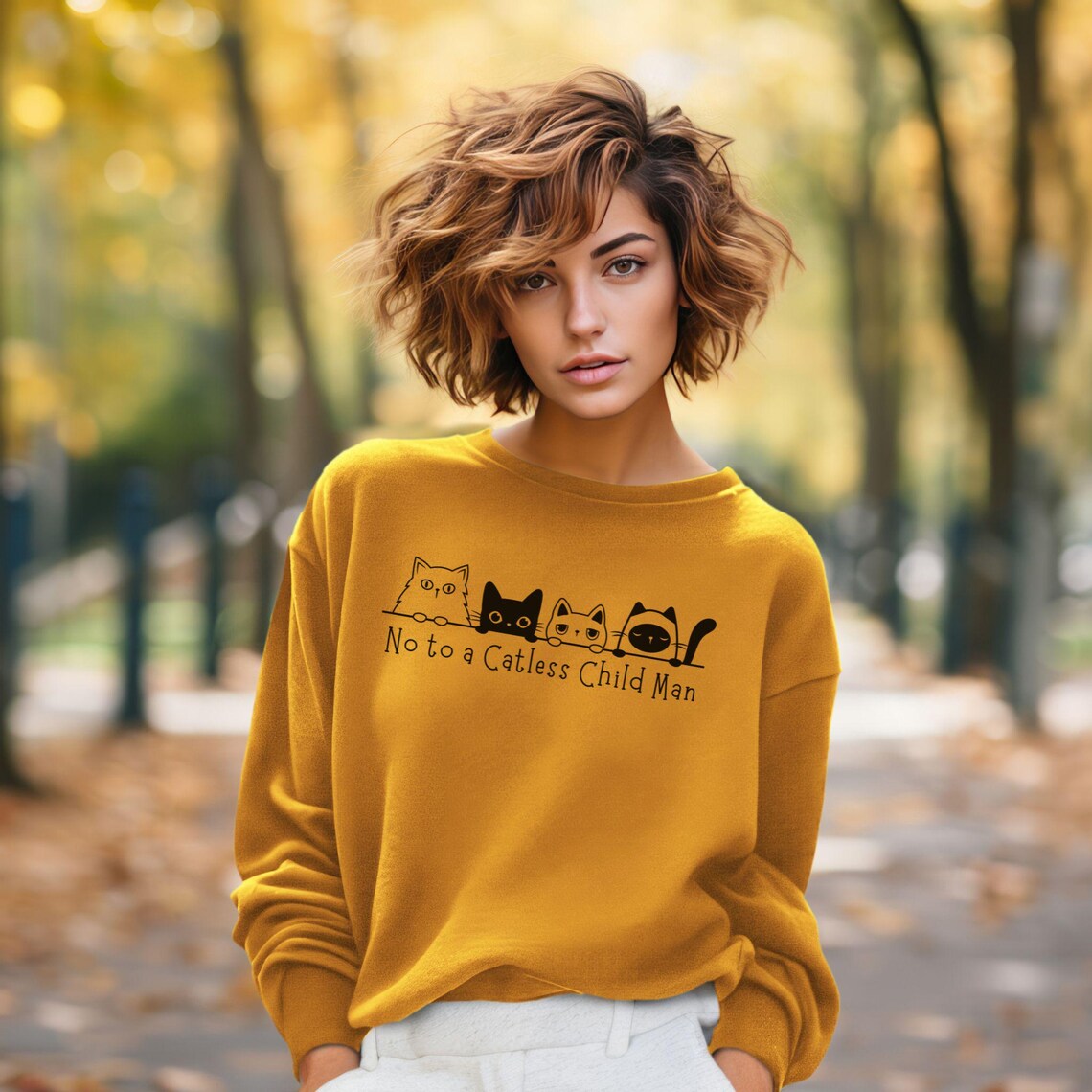Minimalist No to A Catless Child Man Sweatshirt Cozy Cat Mom Gift ...