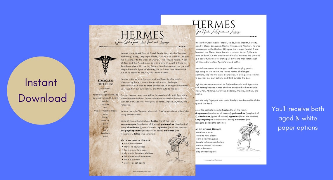 Hermes Greek God of Travel, Luck, Language Grimoire Page Book of ...