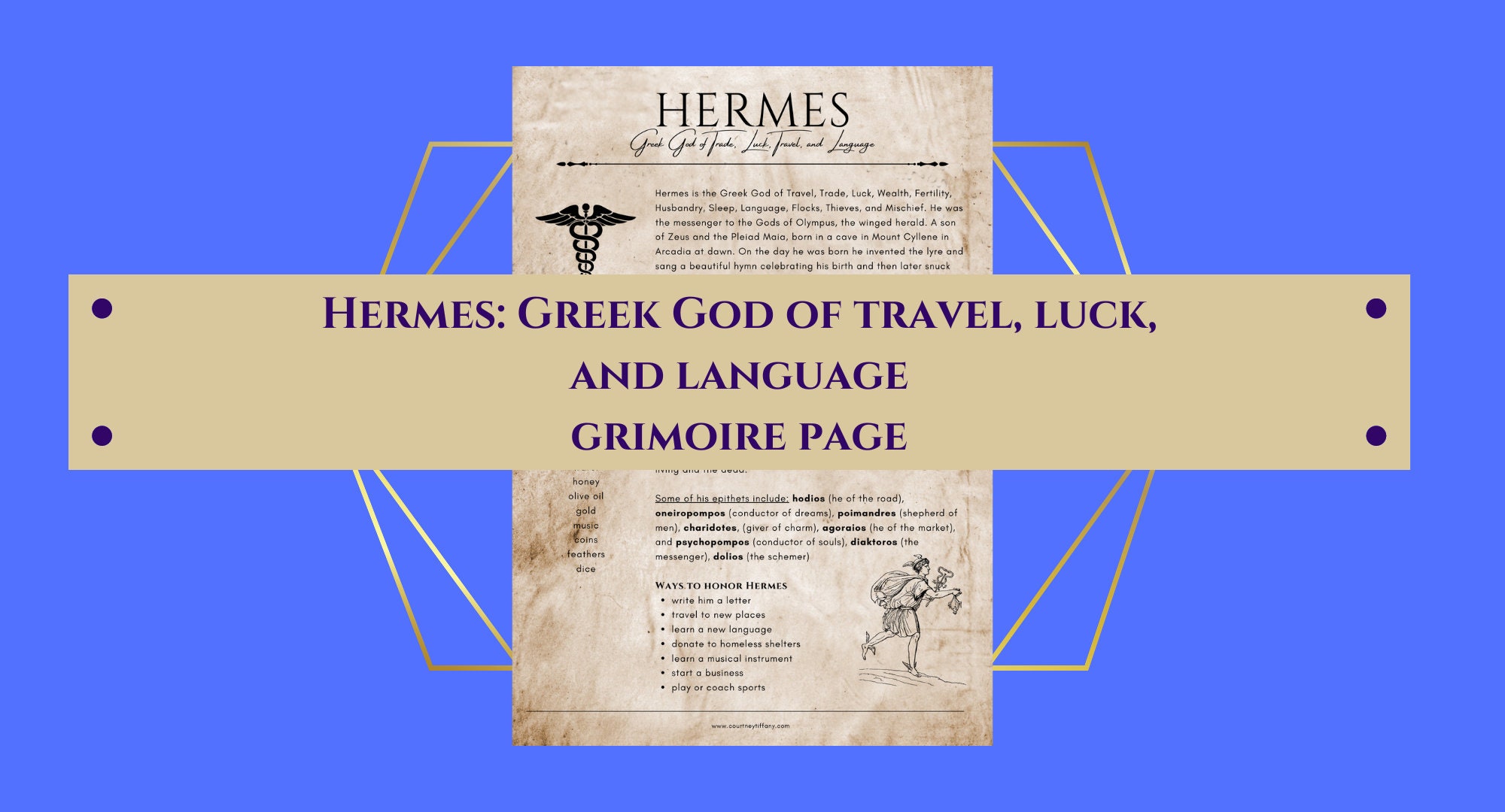 Hermes Greek God of Travel, Luck, Language Grimoire Page Book of ...