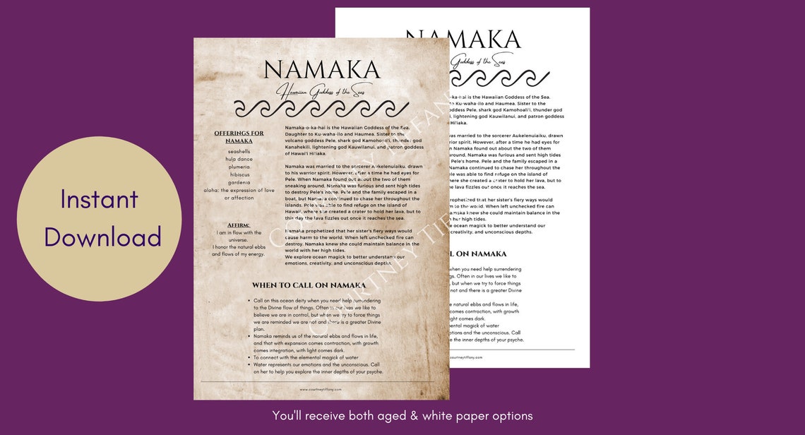 Namaka Hawaiian Ocean Goddess Grimoire Book of Shadows Page PDF ...