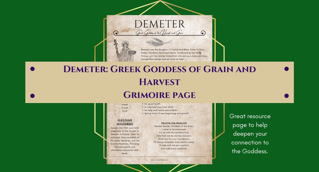Demeter Greek Goddess of Grain and Harvest Grimoire Page Book of ...