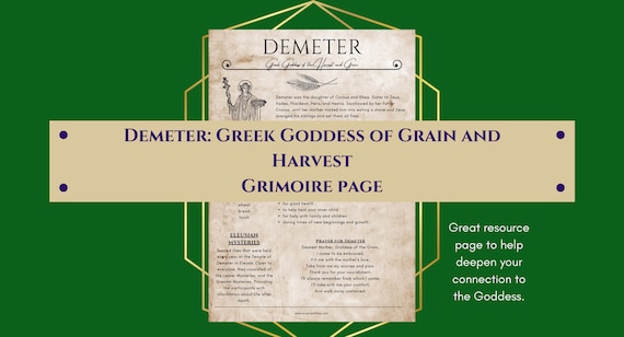 Demeter Greek Goddess of Grain and Harvest Grimoire Page Book | Etsy