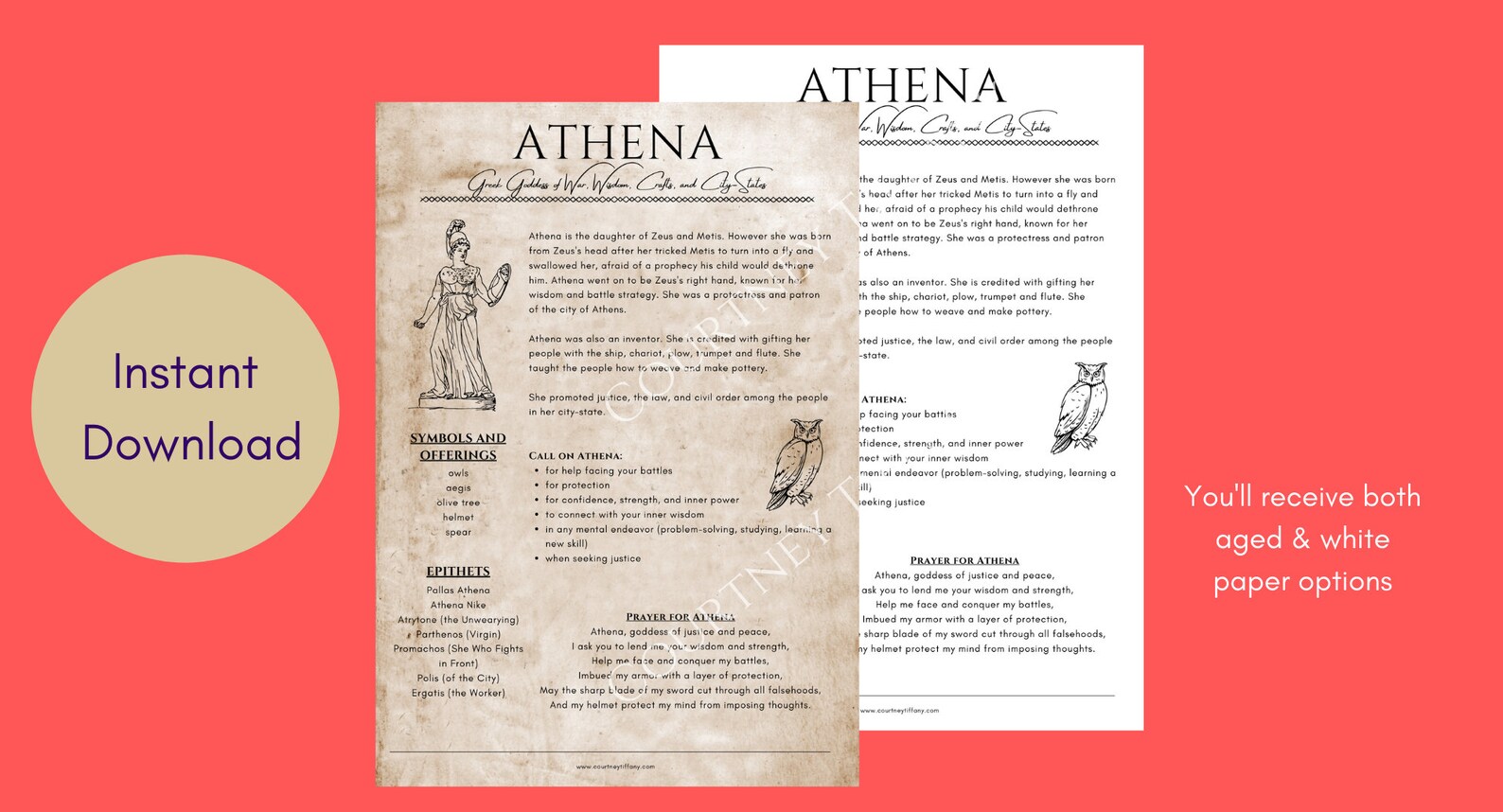 Athena Greek Goddess of War Wisdom and Crafts Grimoire Page - Etsy