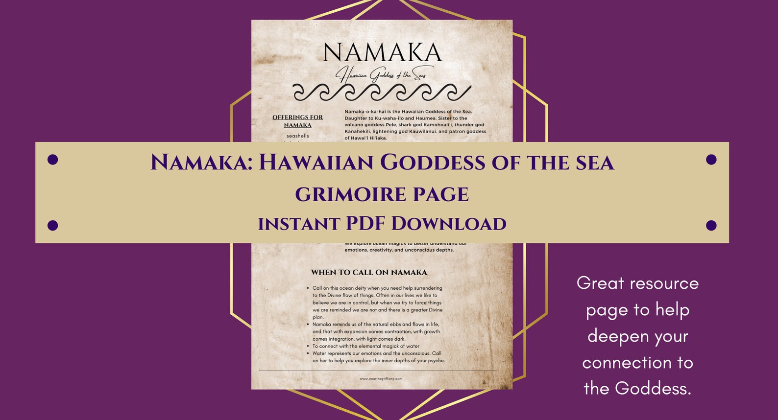 Namaka Hawaiian Ocean Goddess Grimoire Book of Shadows Page PDF ...