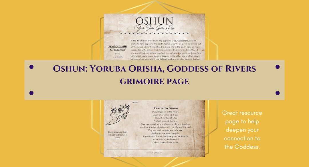 Oshun Yoruba Orisha, African Goddess of Rivers Grimoire Page Book of ...