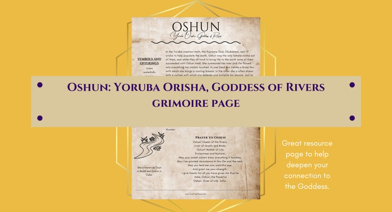 Oshun Yoruba Orisha, African Goddess of Rivers Grimoire Page Book of ...