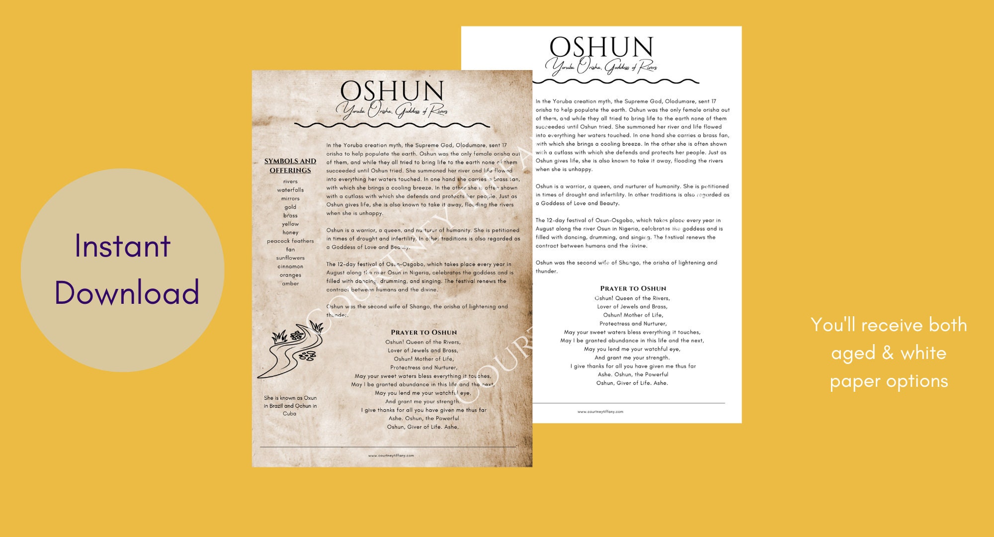 Oshun Yoruba Orisha, African Goddess of Rivers Grimoire Page Book of ...