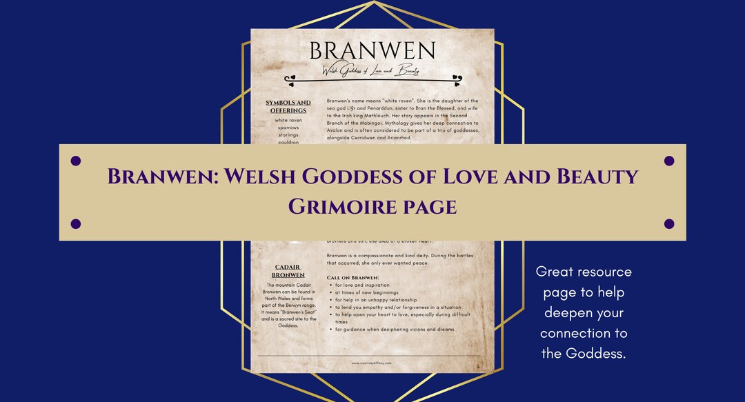 Branwen Welsh Celtic Goddess of Love and Beauty Grimoire Page Book of ...