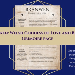 Branwen Welsh Celtic Goddess of Love and Beauty Grimoire Page Book of ...