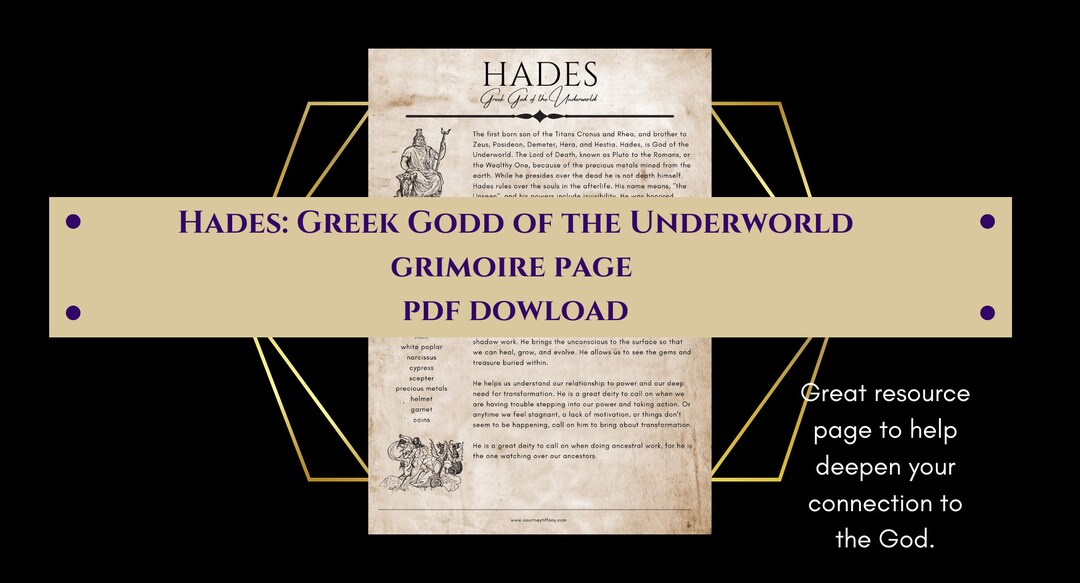 Hades Greek God of the Underworld, Metal, and Wealth Grimoire Page Book ...