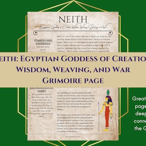Neith Egyptian Goddess of Creation, Weaving, and War Grimoire Page Book ...