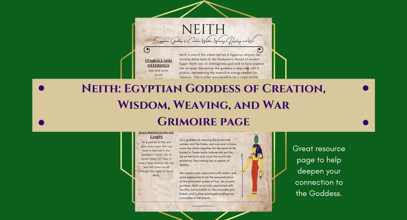 Neith Egyptian Goddess of Creation, Weaving, and War Grimoire Page Book ...