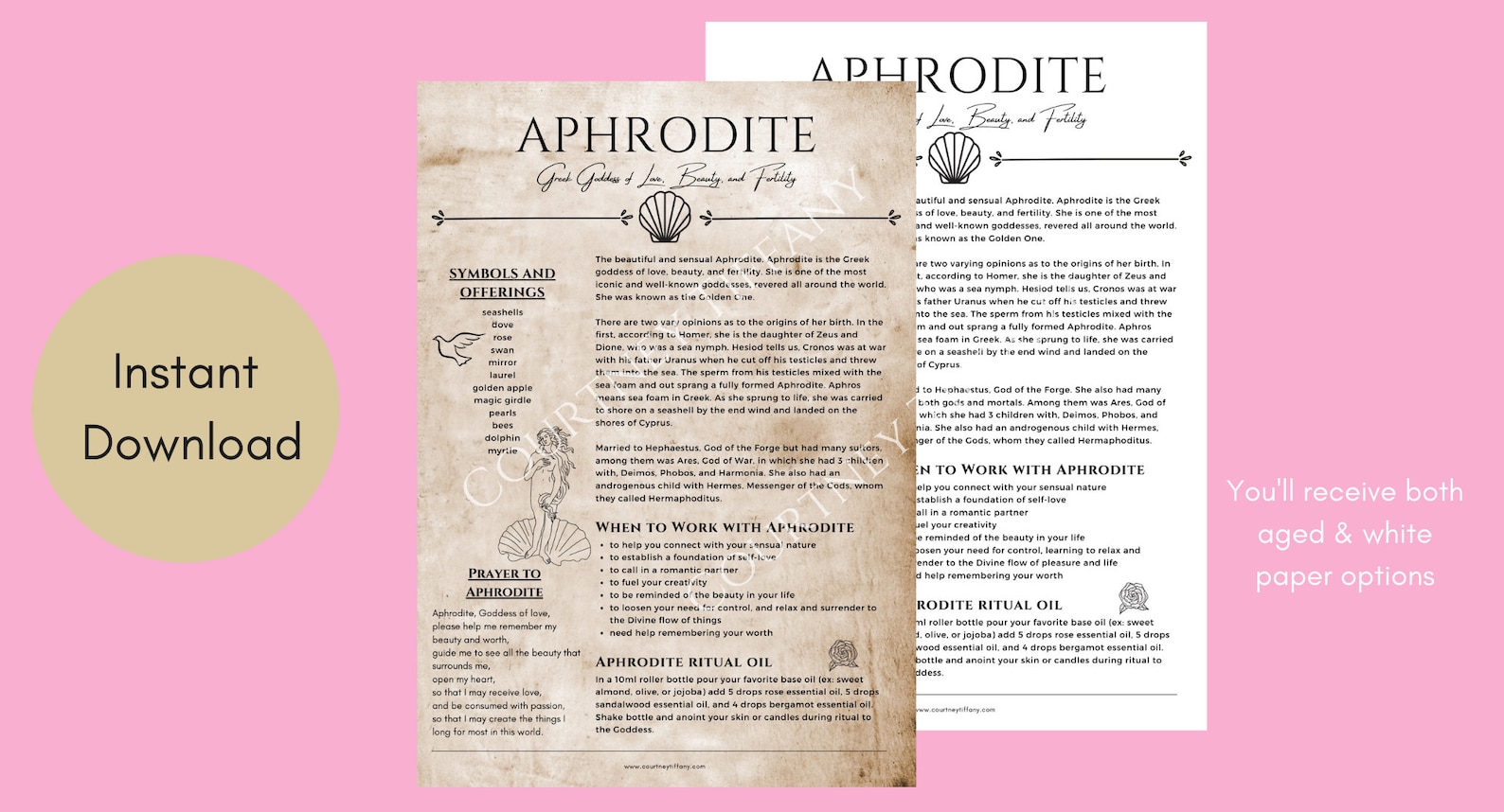 Aphrodite Greek Goddess of Love, Beauty, Fertility Grimoire Page Book ...