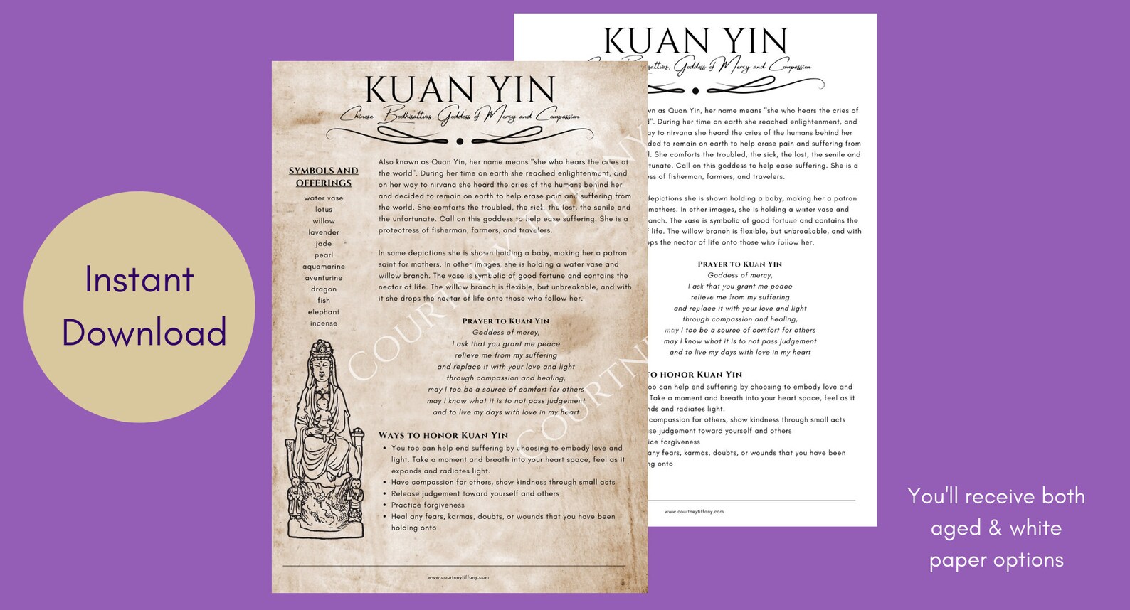 Kuan Yin Chinese Goddess of Mercy and Compassion Grimoire Page Book of ...