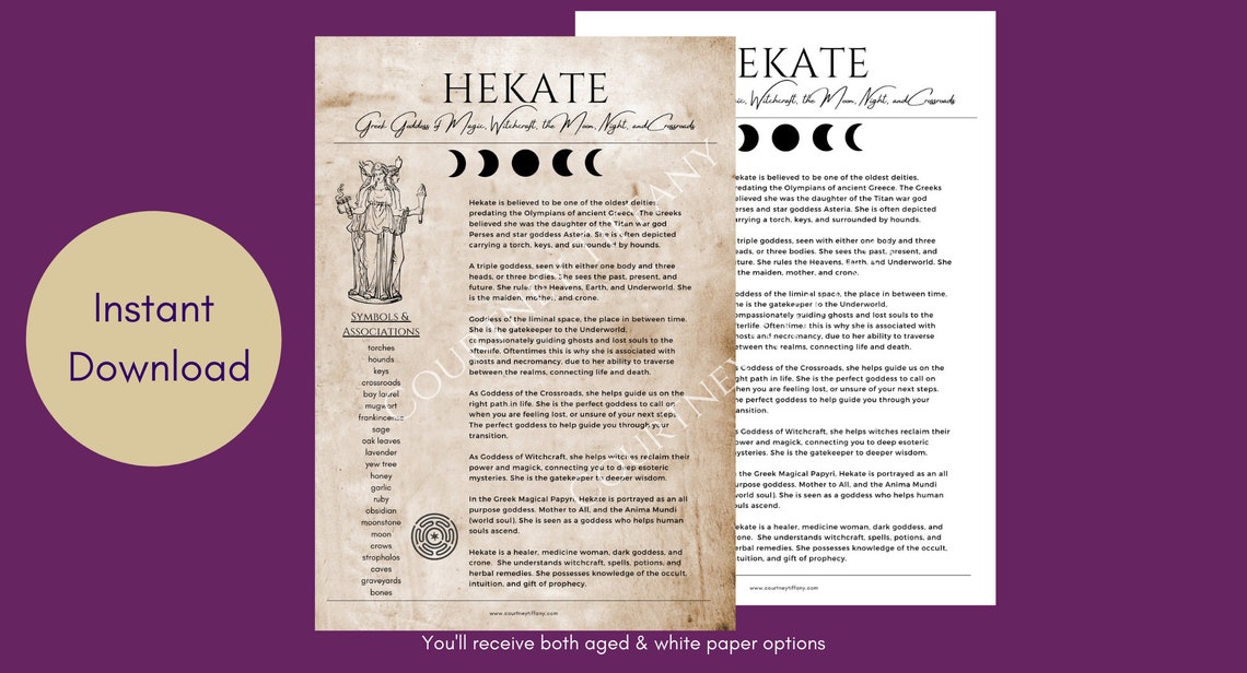 Hekate Greek Goddess, Queen of Witches, Grimoire Page Book of Shadows ...
