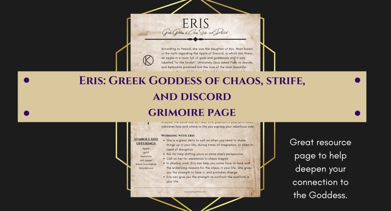 Eris Greek Goddess of Chaos, Strife, and Discord Goddess Grimoire Page ...