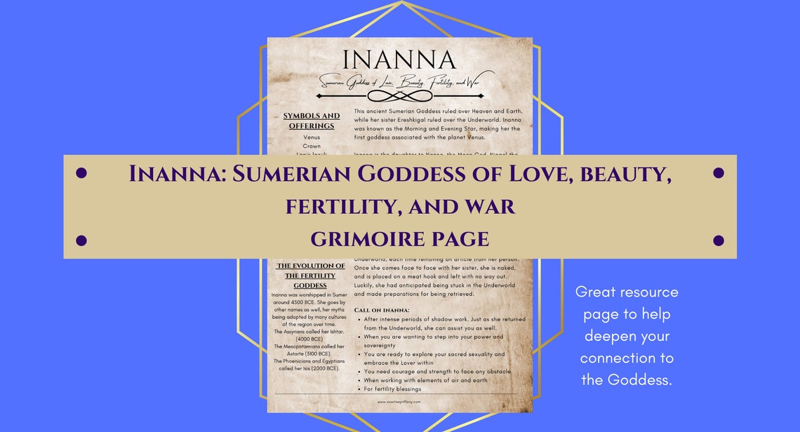 Inanna Sumerian Goddess of Love Beauty Fertility Grimoire - Etsy