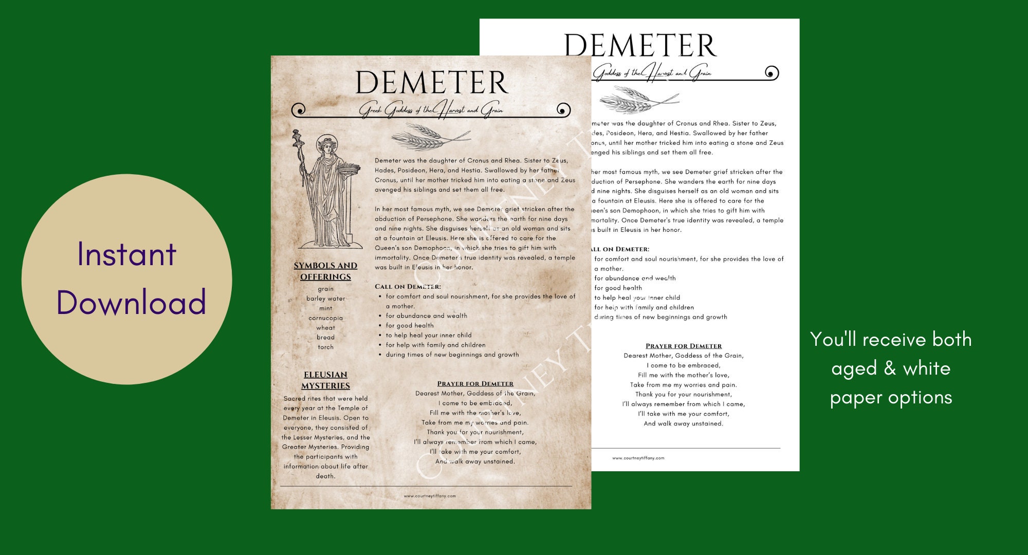 Demeter Greek Goddess of Grain and Harvest Grimoire Page Book of ...