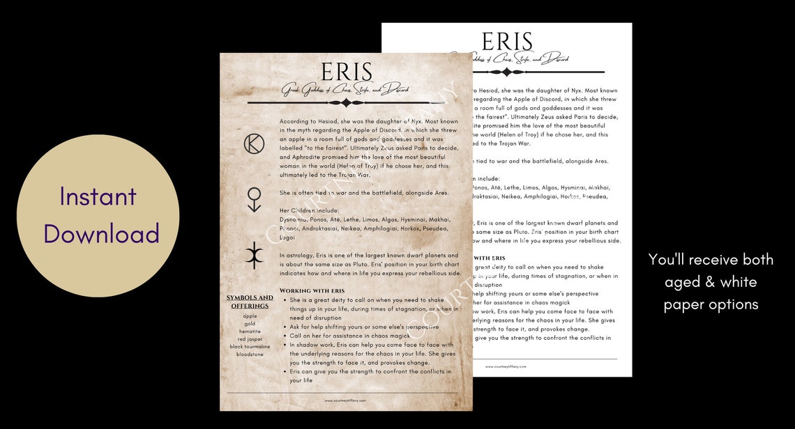 Eris Greek Goddess of Chaos, Strife, and Discord Goddess Grimoire Page ...