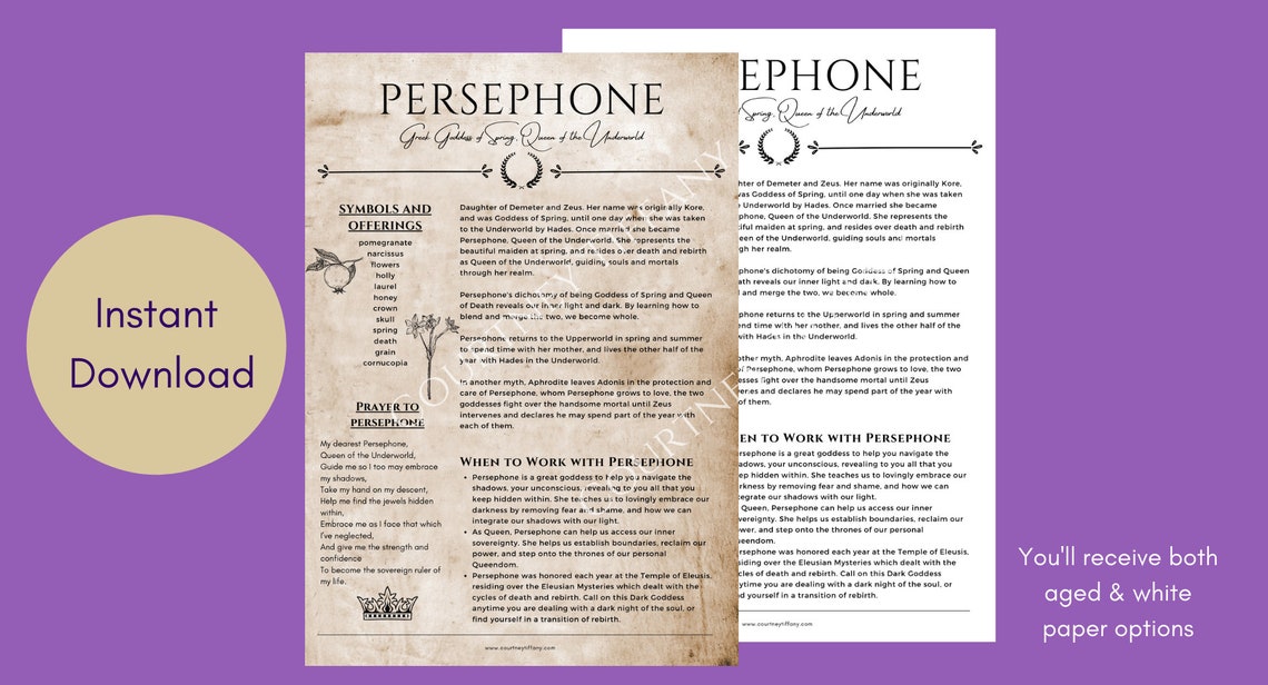 Persephone Greek Goddess of Spring Queen of Underworld - Etsy