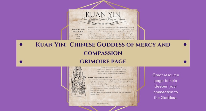 Kuan Yin Chinese Goddess of Mercy and Compassion Grimoire Page Book of ...