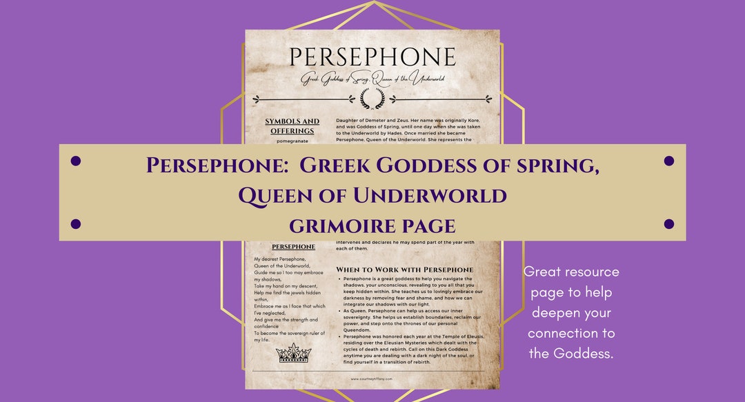 Persephone Greek Goddess of Spring, Queen of Underworld Grimoire Page ...