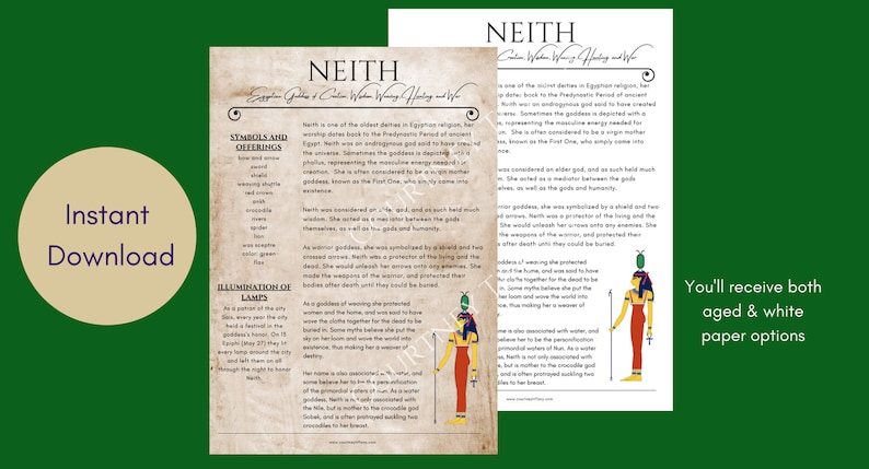 Neith Egyptian Goddess of Creation, Weaving, and War Grimoire Page Book ...