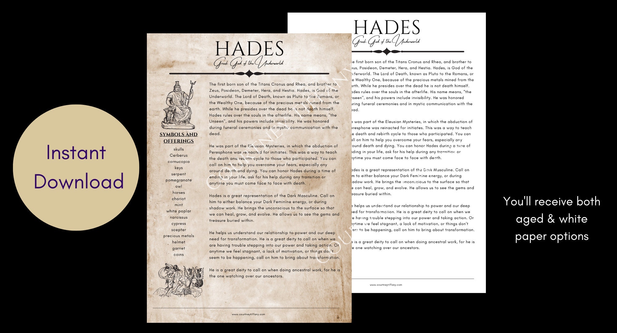Hades Greek God of the Underworld, Metal, and Wealth Grimoire Page Book ...