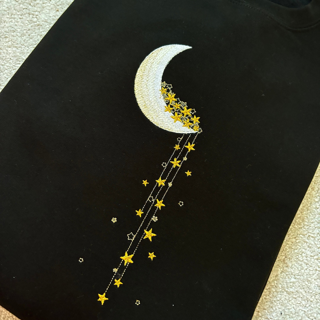 Moon & Stars Embroidered Black Sweatshirt, Moonlight Magic Eco Sweater ...