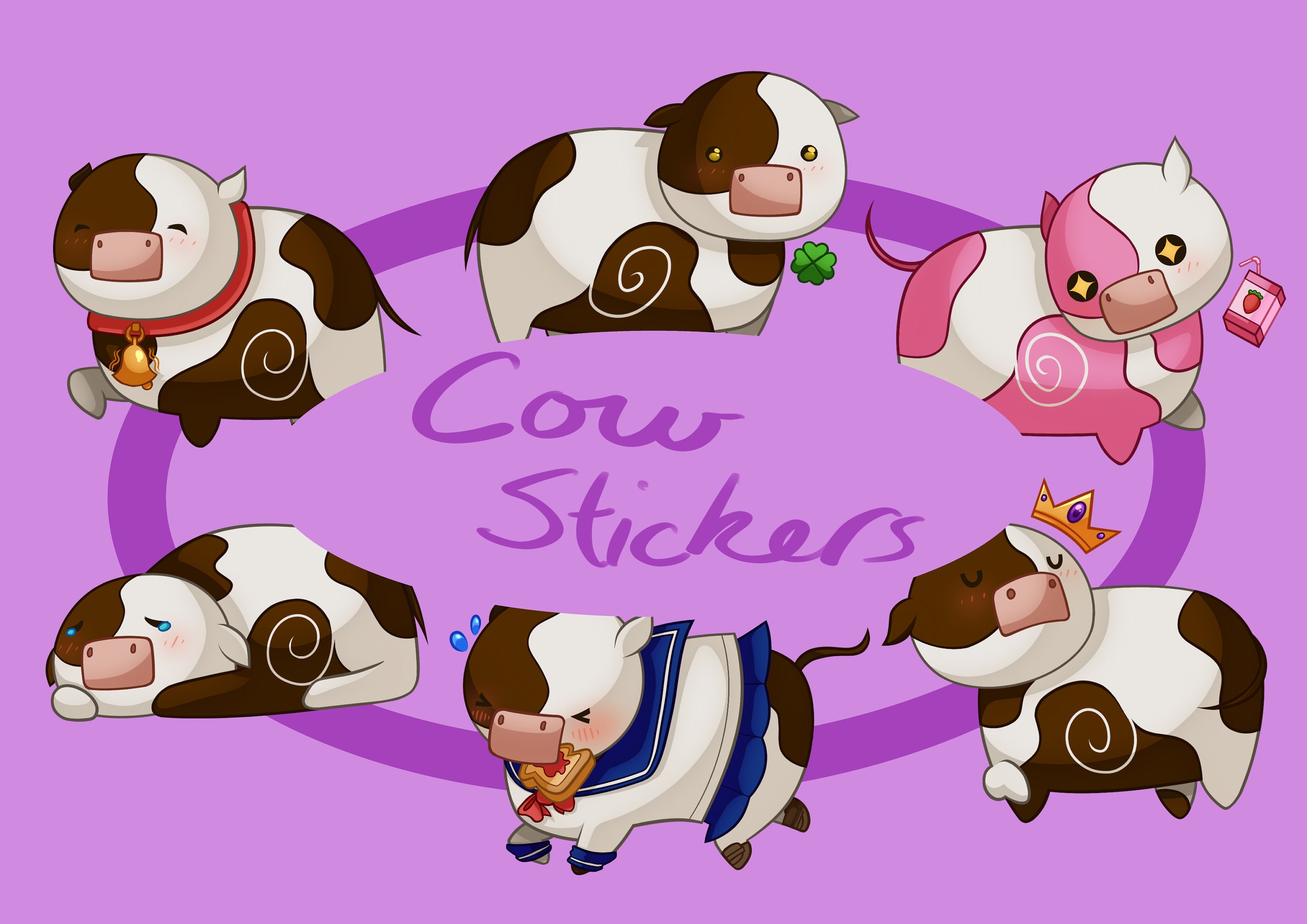 Lindas pegatinas de vaca Chibi - Etsy España