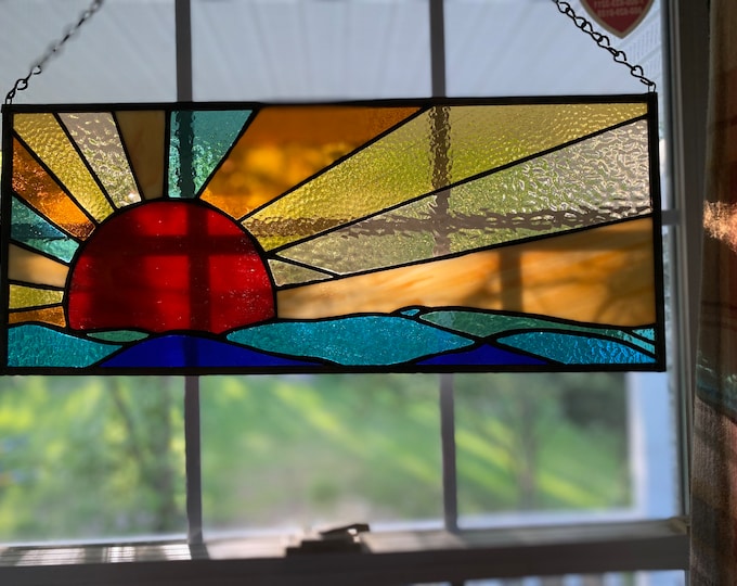 Rainbow Sunburst Stained Glass Window Panel - Etsy
