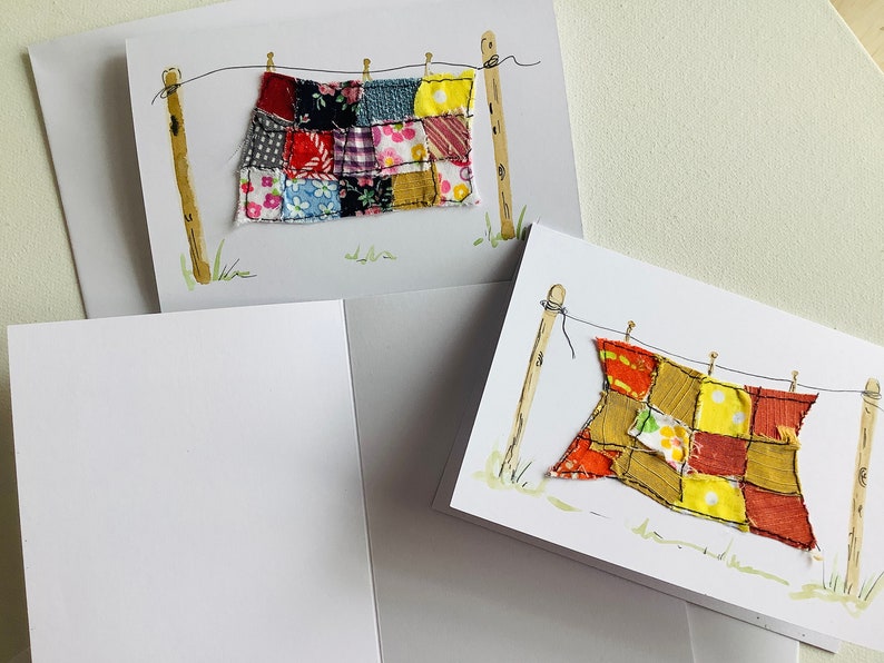 Handmade Watercolour and Fabric Greeting Card Washing Line - Etsy UK
