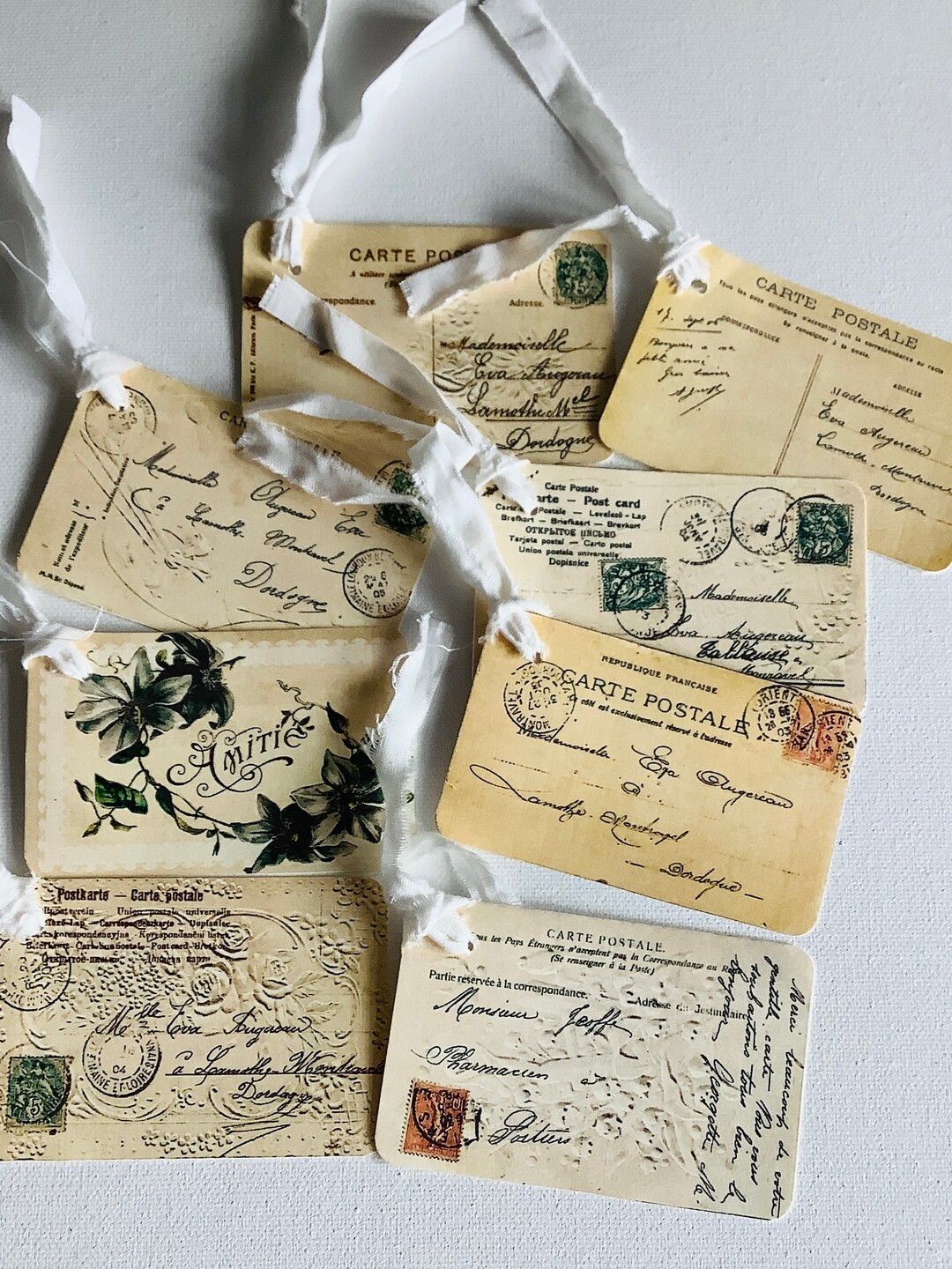 8 X Vintage French Postcard Inspired Gift Tags, Journaling Cards ...