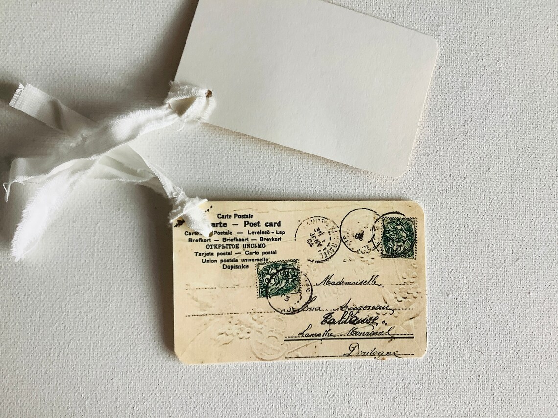 8 X Vintage French Postcard Inspired Gift Tags, Journaling Cards ...