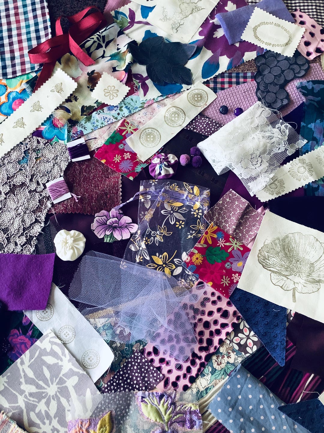 Purple, Lilac 75 Piece Slow Stitching Fabric Bundle, Sewing, Embroidery ...