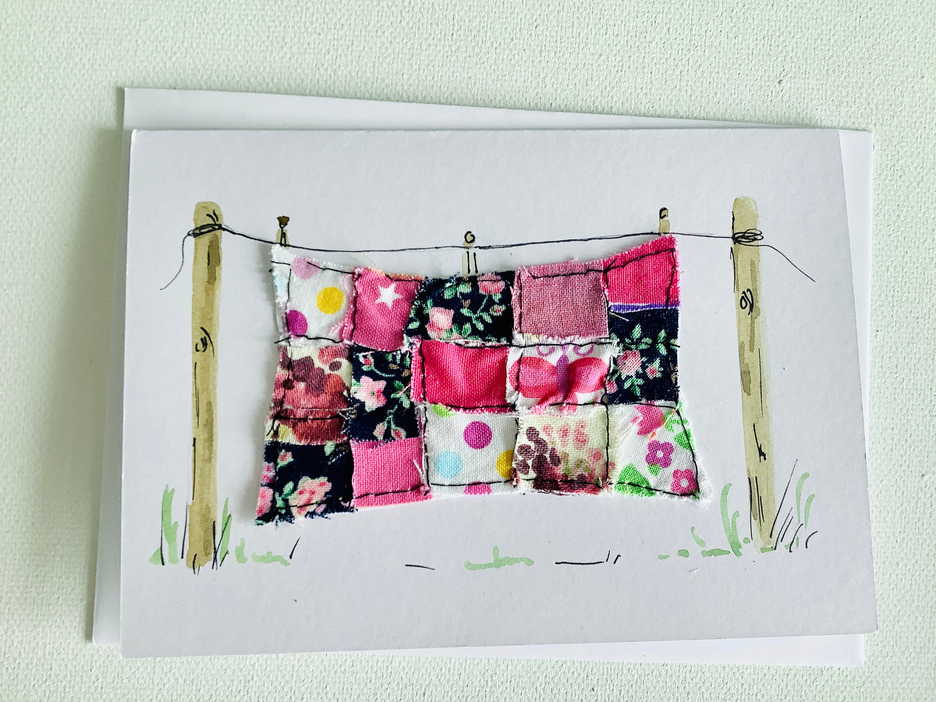 Handmade Watercolour and Fabric Greeting Card Washing Line - Etsy UK