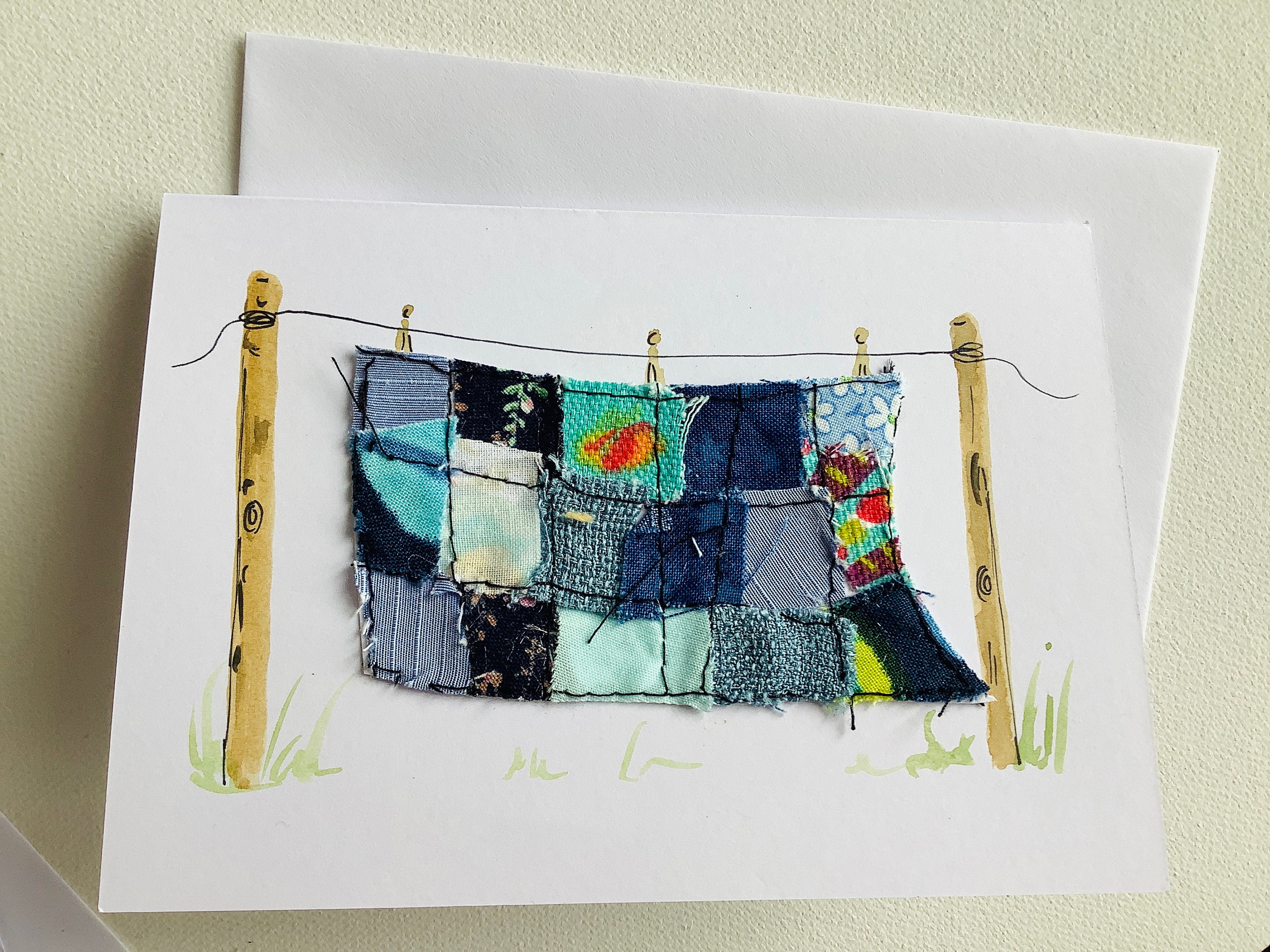Handmade Watercolour and Fabric Greeting Card Washing Line - Etsy UK