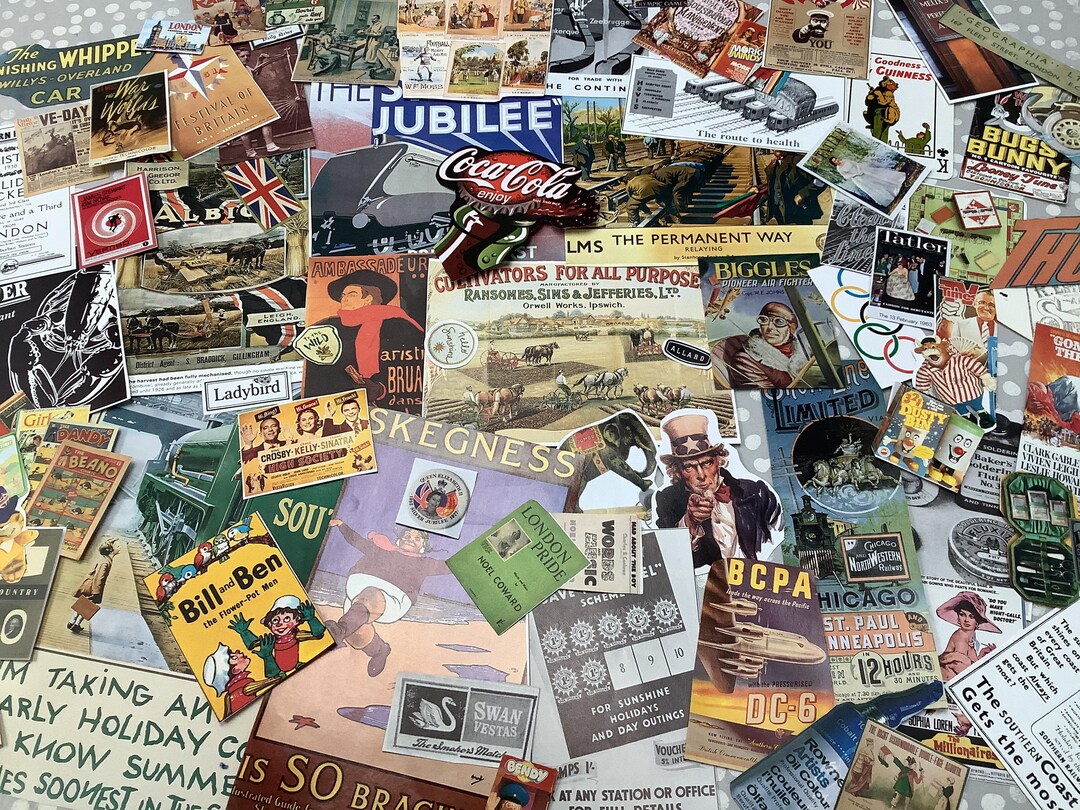 70 Pc Vintage Style Adverts, Slogans, Logos Paper Ephemera Cut Outs for ...