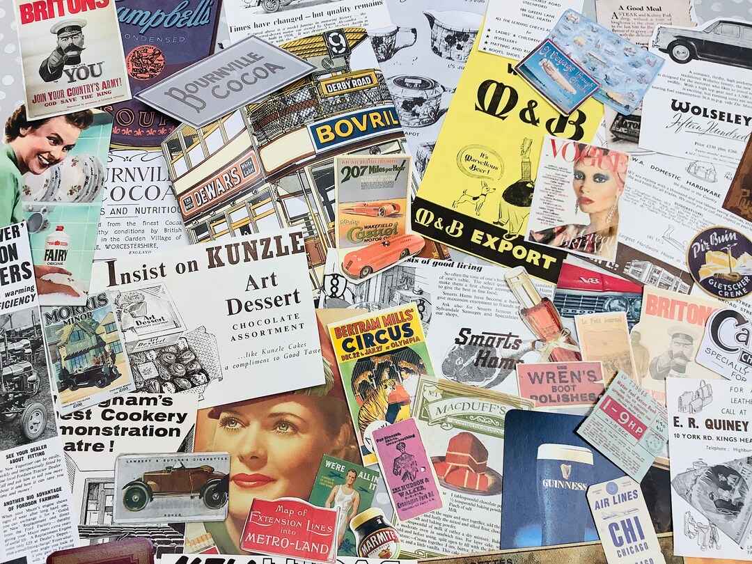 Vintage Adverts and Slogans Paper Ephemera Pack, Junk Journals ...