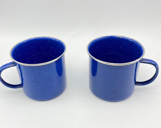 Pair of Blue Speckled Enamelware Coffee Mugs Camping Mugs Metal Coffee ...