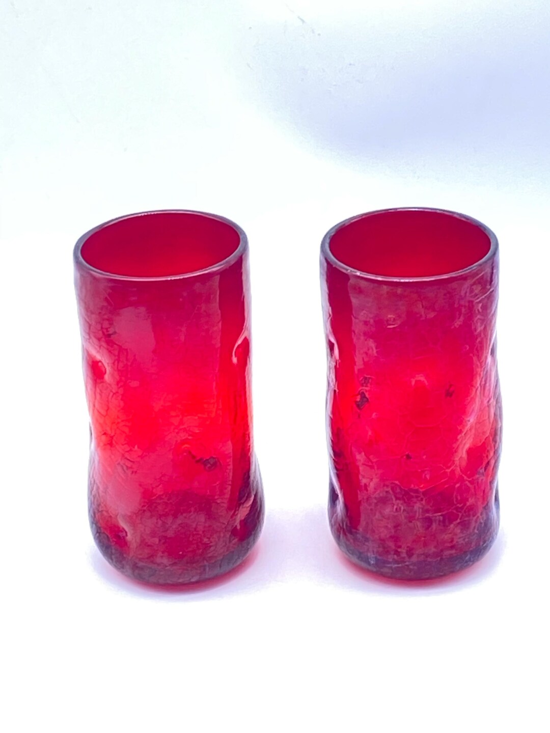 Blenko Red Crackled Glass Highball 16 Oz. Glassware Glasses Tumblers ...