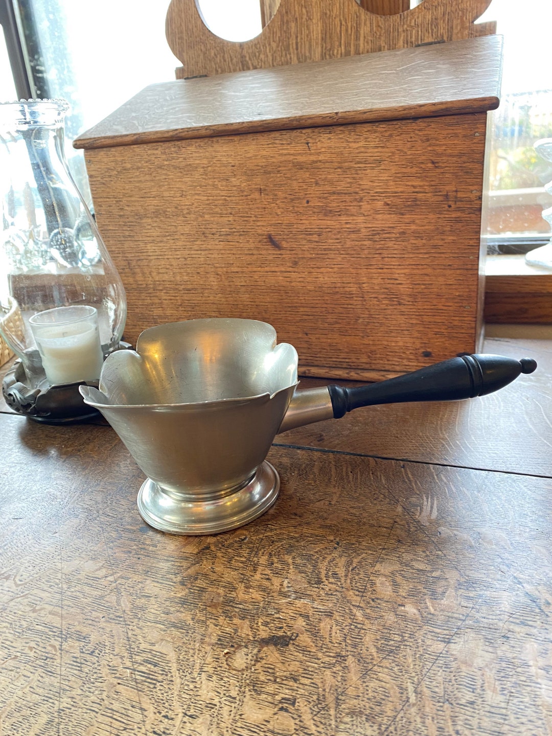 Trinac Kings Quality Pewter Sauce Server Black Wood Handle Vintage ...