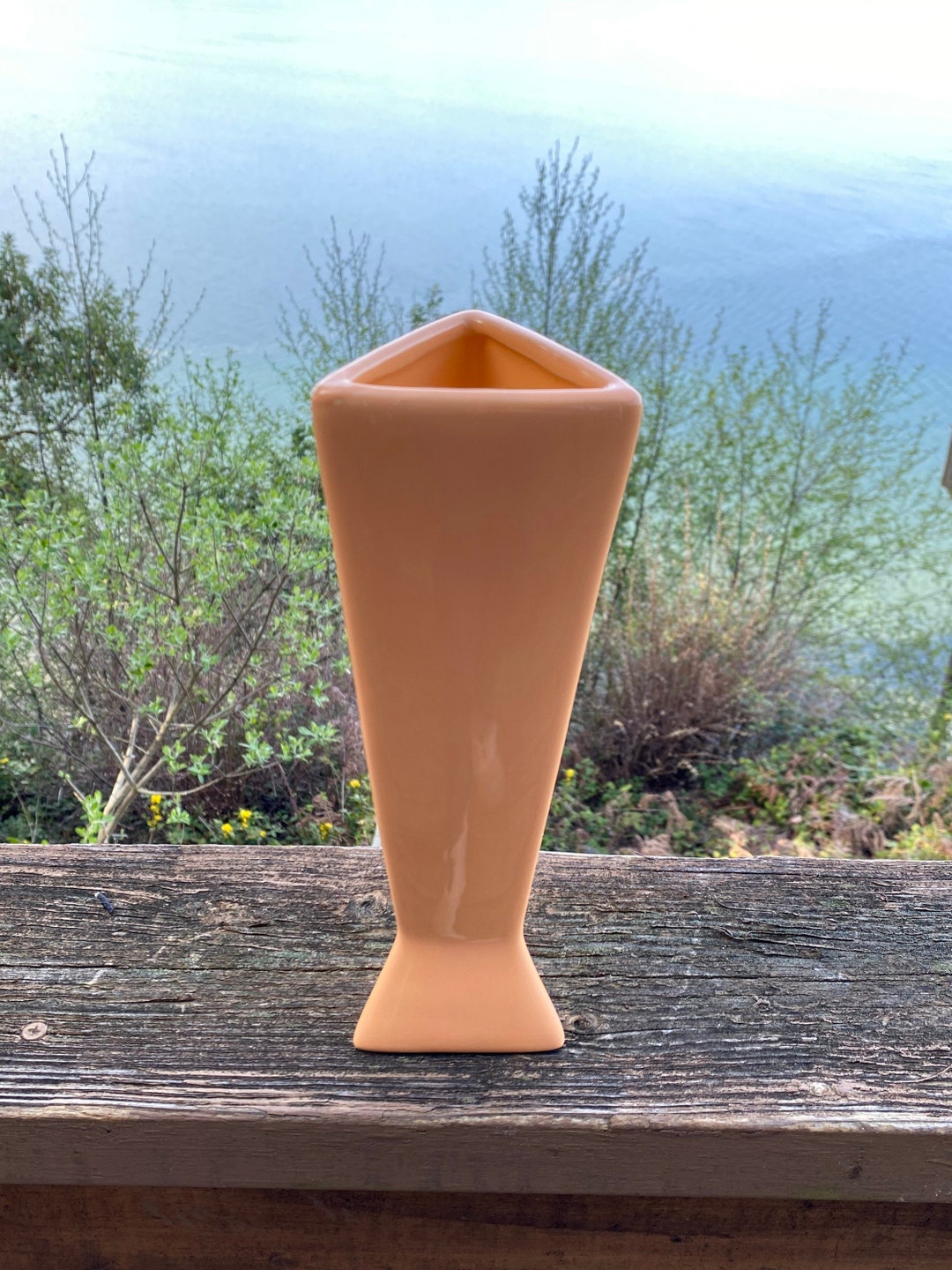 Orange Ceramic Triangular Vase Vintage - Etsy