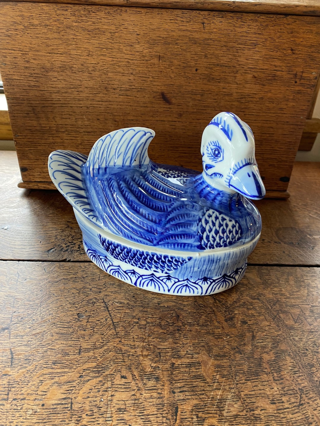 Rare Porcelain Chinese Mandarin Duck Covered Tureen Dish Blue White - Etsy