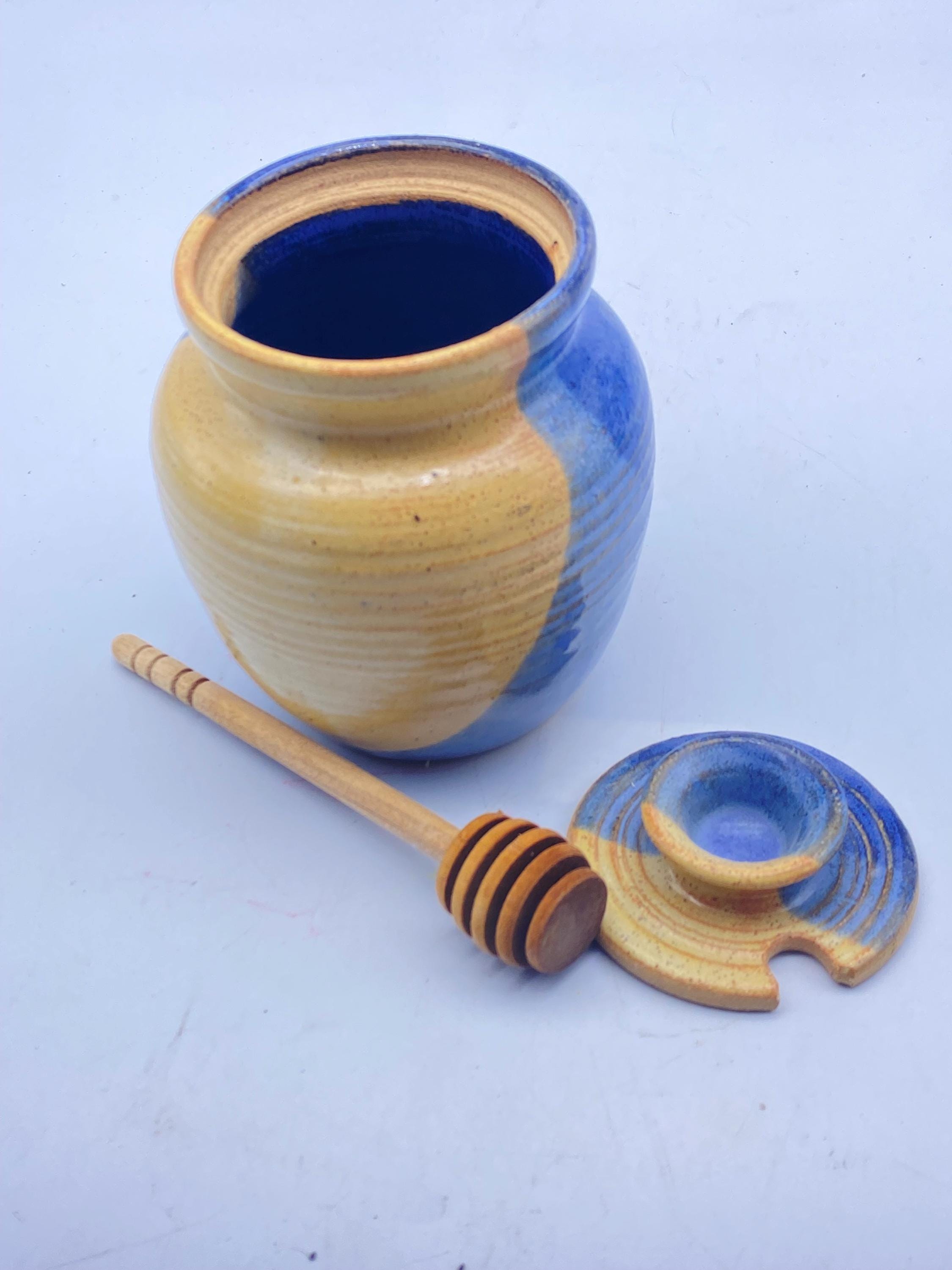 Pysht Pot Pottery Honey Pot With Lid and Wooden Honey Spoon Signed Rare ...