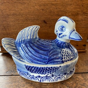 Rare Porcelain Chinese Mandarin Duck Covered Tureen Dish Blue White - Etsy