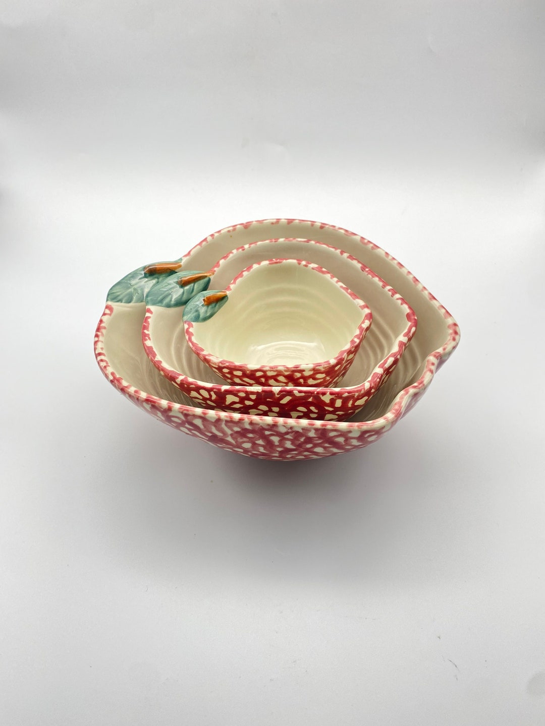 3 Ceramic Apple Bowls Red Spongeware 3 Nesting Apple Bowls - Etsy